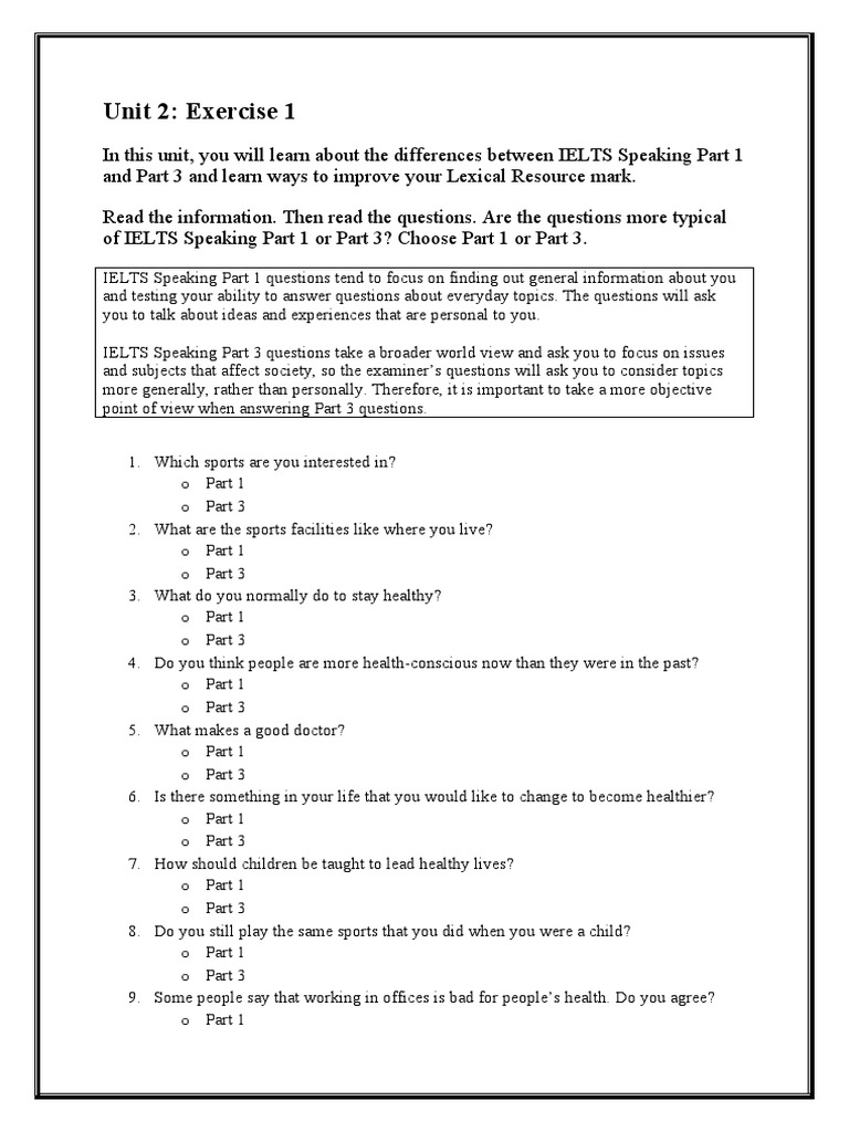 Unit 2 - Speaking | PDF