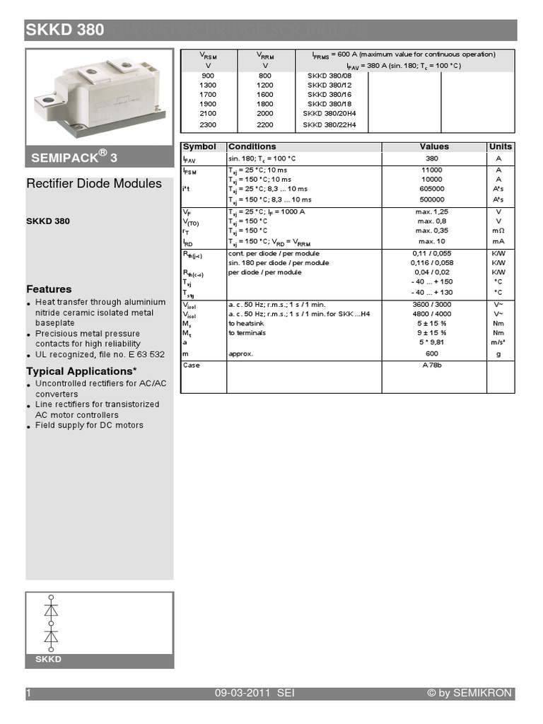 SEMIKRON DataSheet SKKD 380 07898565 | PDF | Electromagnetism | Power ...