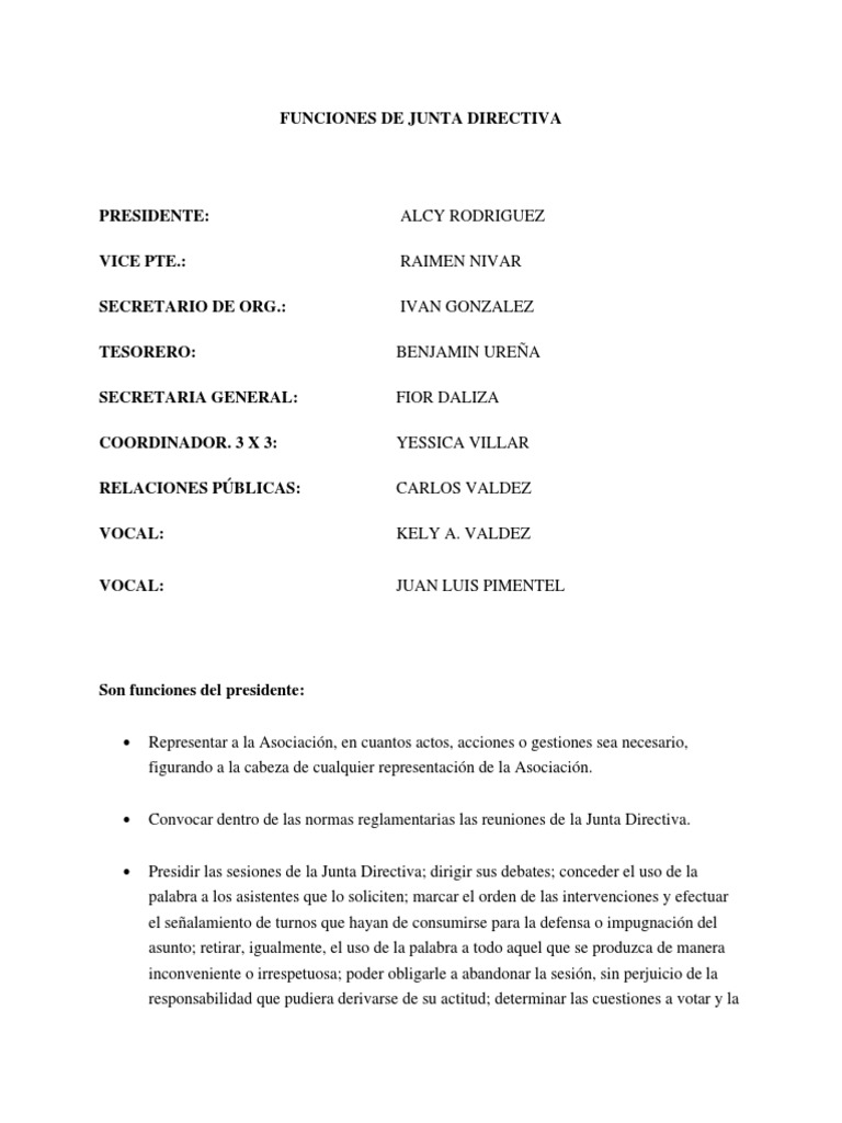 Funciones de Junta Directiva | PDF