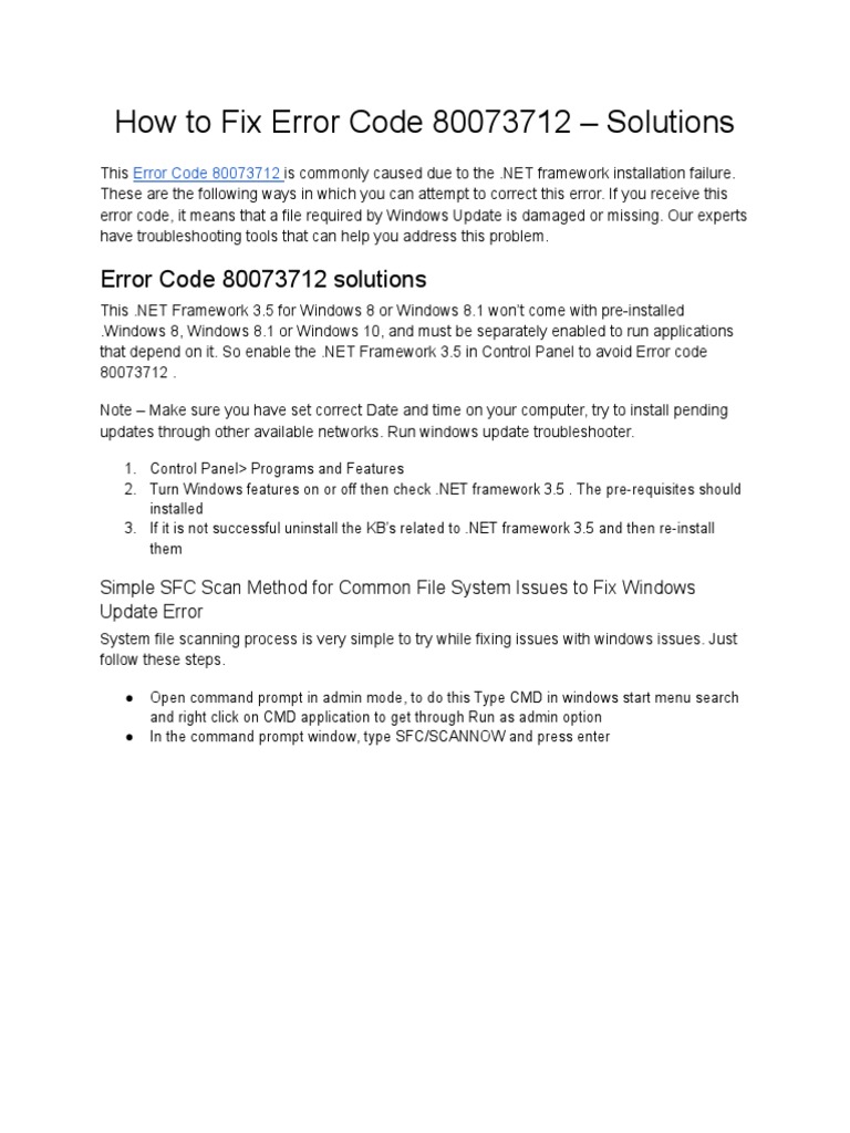 Error Code 80073712 - Solutions | PDF | Computers