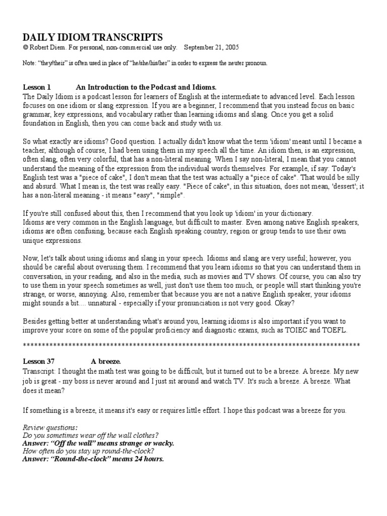Daily Idiom Transcripts | PDF