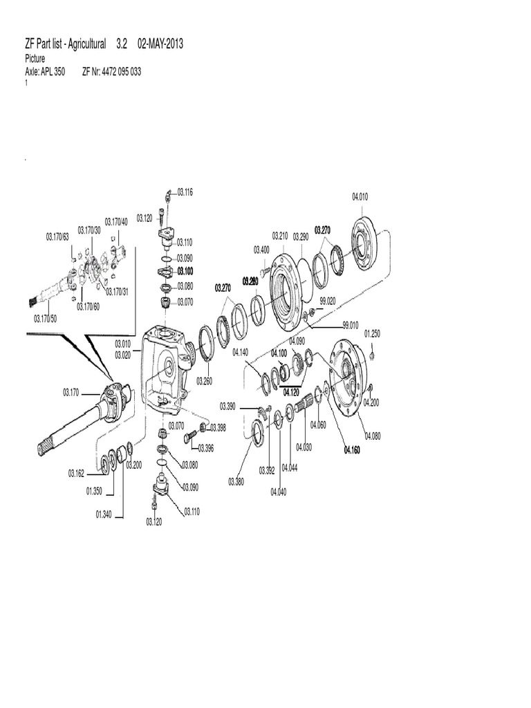 ZF Agricultural Axle Part List 2013 | PDF | Axle | Vehicle Technology