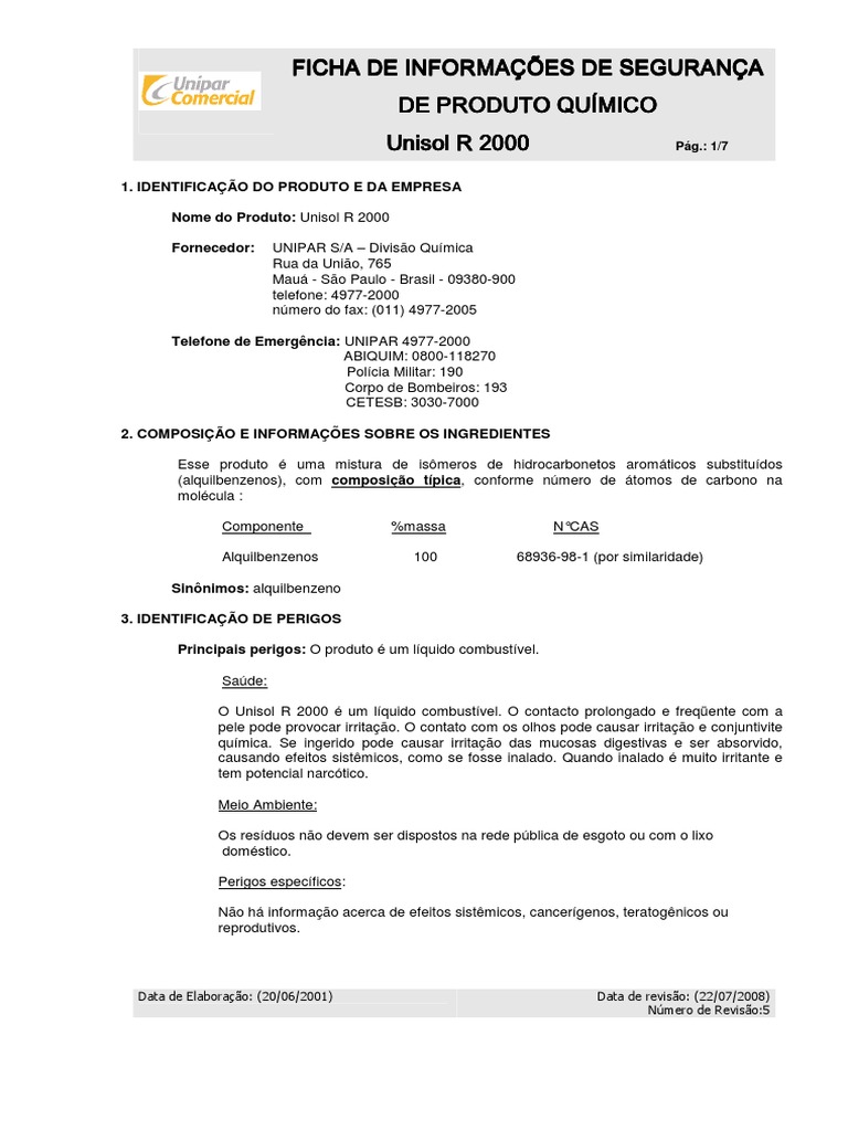 FISPQ Solvente Arol | PDF | Bem-estar