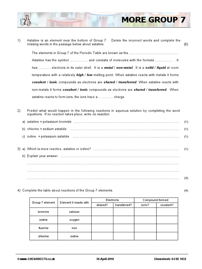 Astatine and Group 7 Reactions | PDF | Iodine | Chemical Compounds