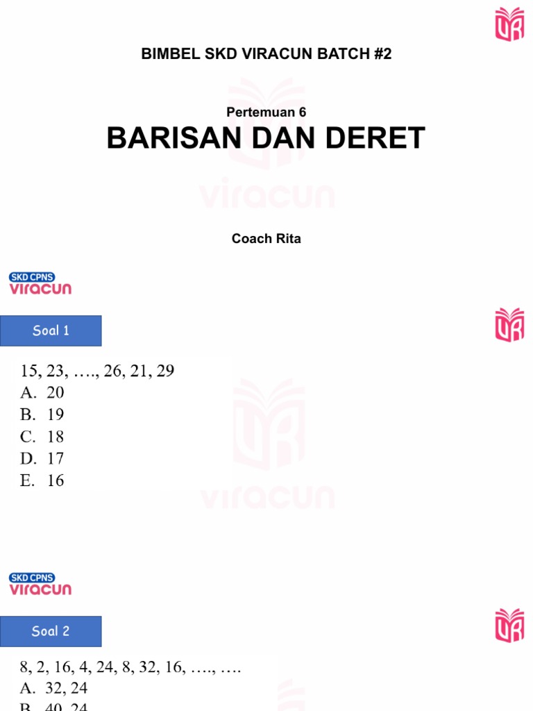 Barisan Dan Deret: Bimbel SKD Viracun Batch #2 | PDF | Self-Improvement