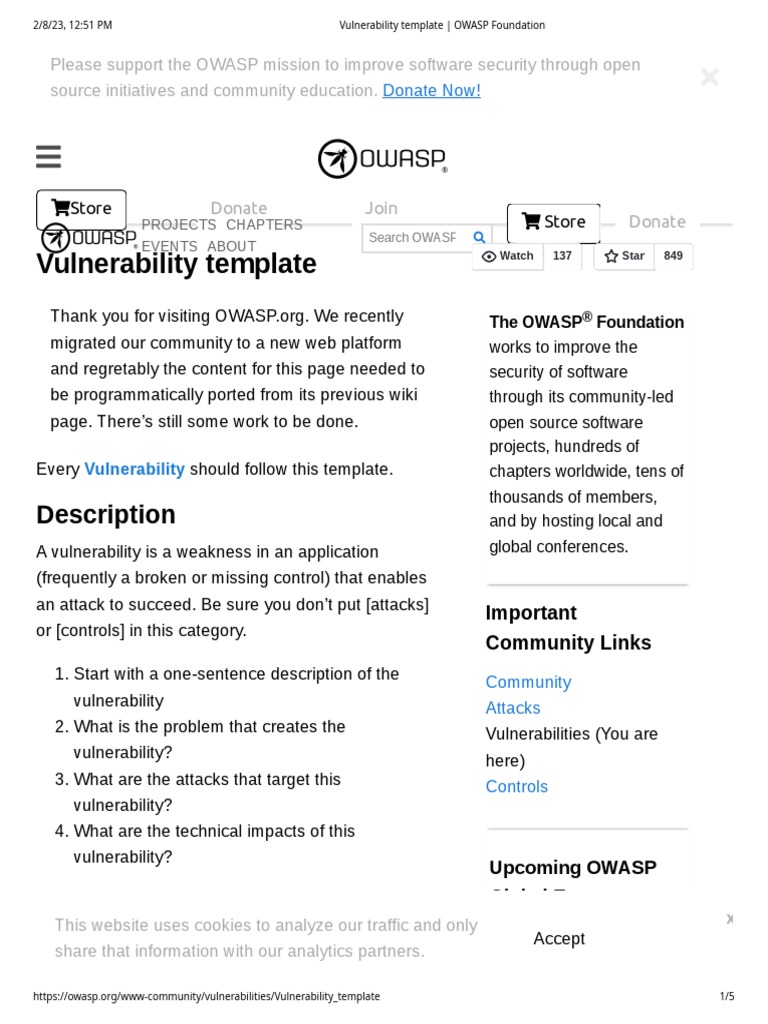 Vulnerability Template - OWASP Foundation | PDF