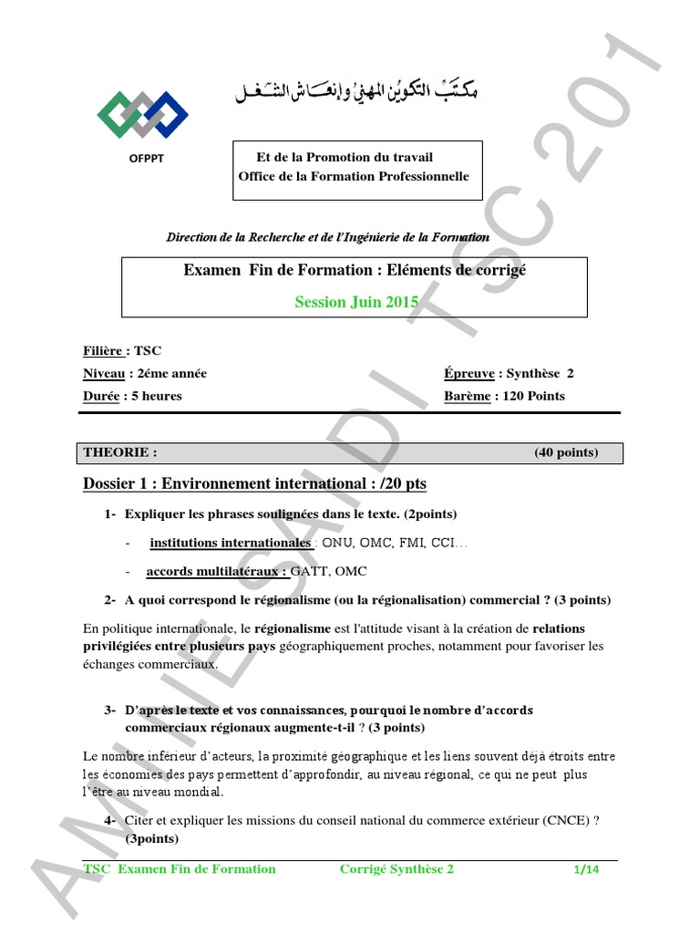 Corrigé Examen Fin de Formation 2015- S2PDF | PDF