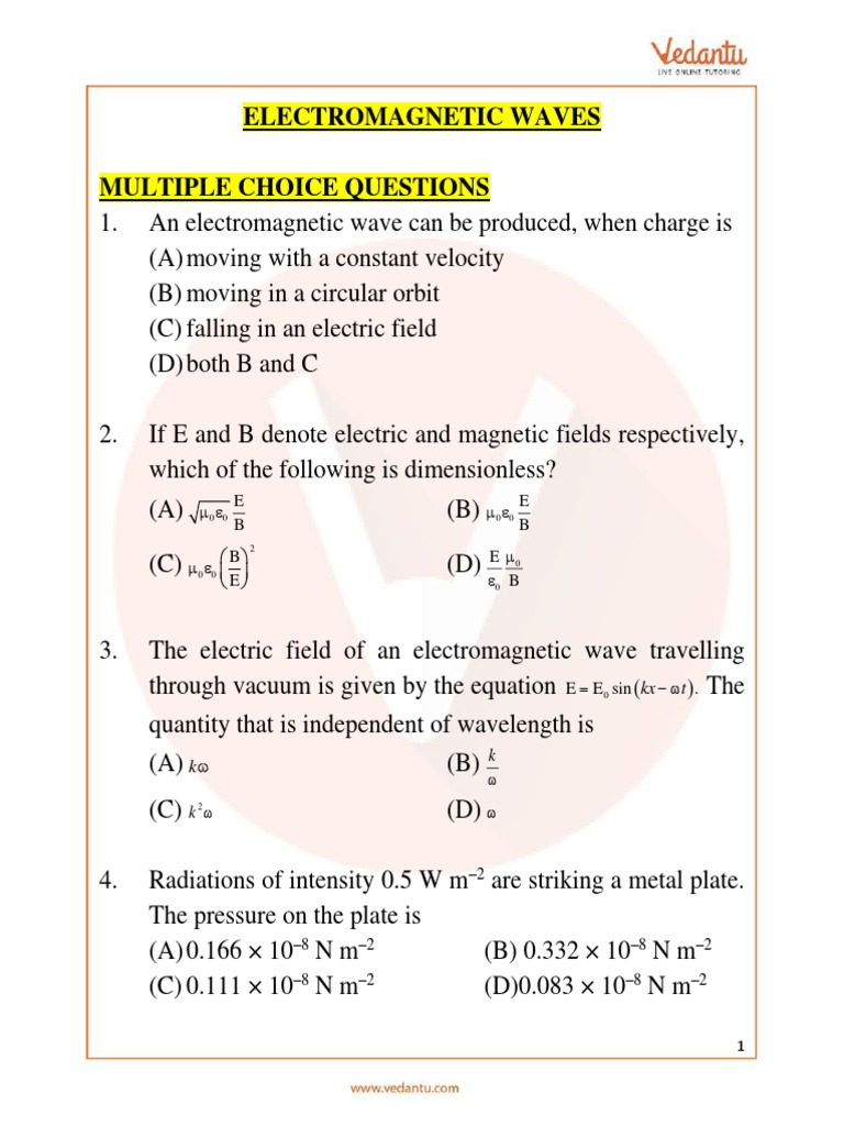 JEE Main Electromagnetic Waves Important Questions Free PDF | PDF