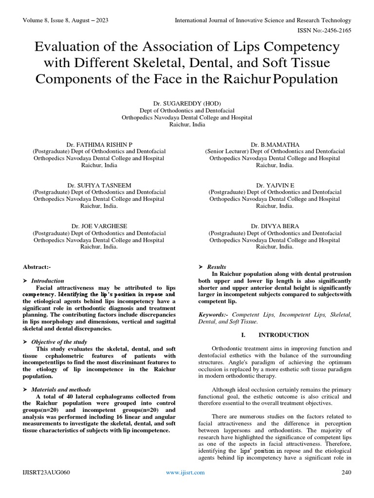 Evaluation of The Association of Lips Competency With Different ...