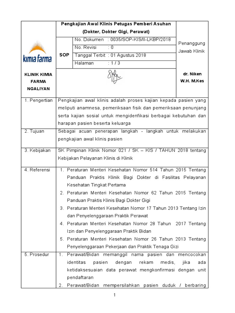 3.3.1 Sop Kajian Awal Yang Memuat Informasi Apa Saja Yang KF | PDF