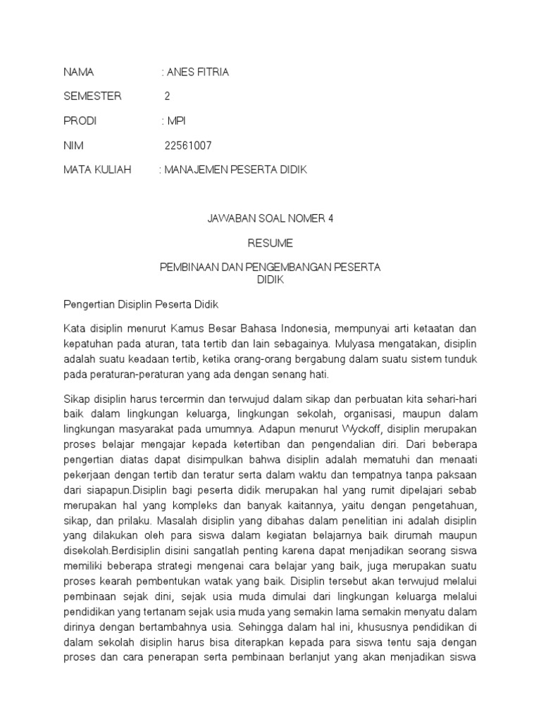 Resume Soal Nomer 4 Anes Fitria | PDF | Karier & Perkembangan | Pengembangan Diri