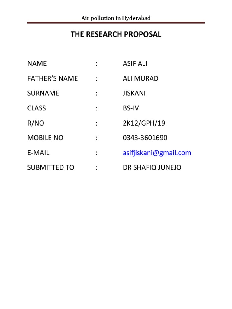 The Research Proposal On Air Pollution | PDF