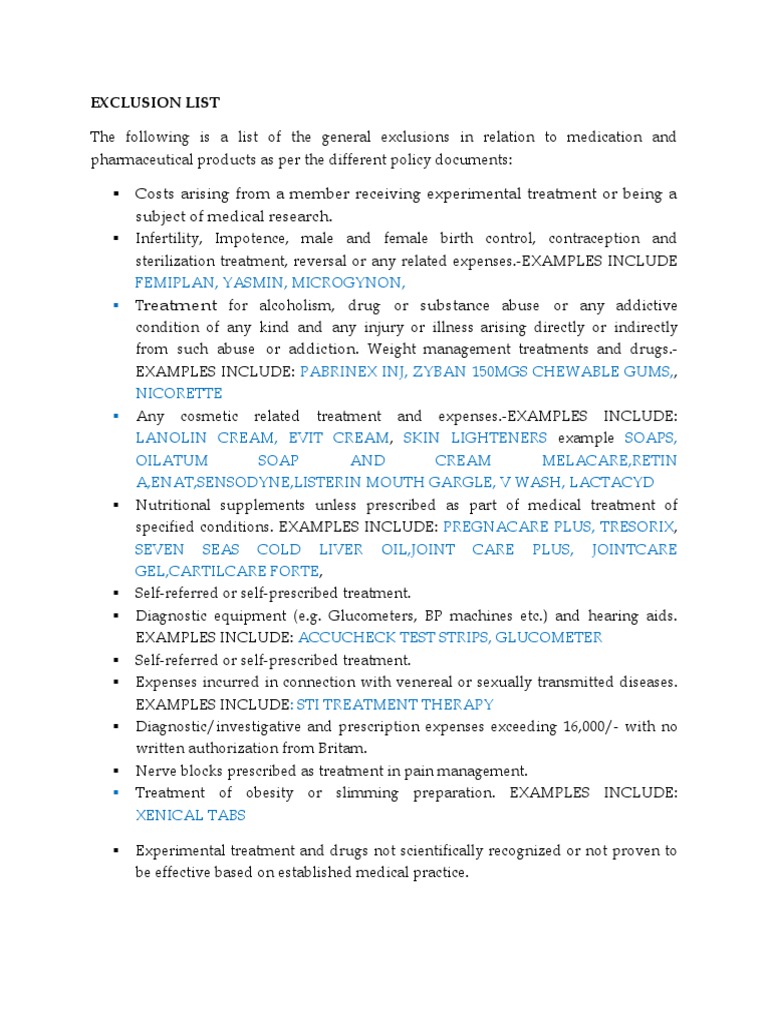 Britam Exclusions | PDF