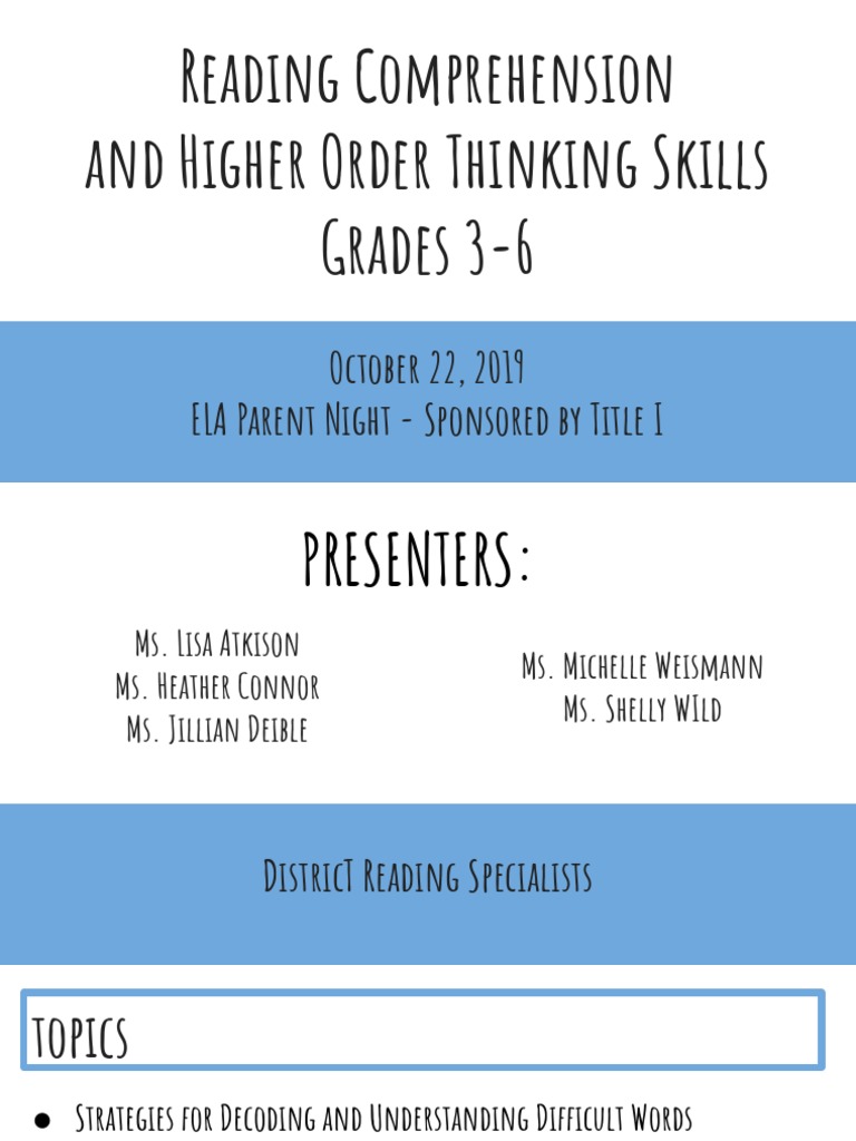 Reading Comprehension Higher Order Thinking | PDF | Career & Growth
