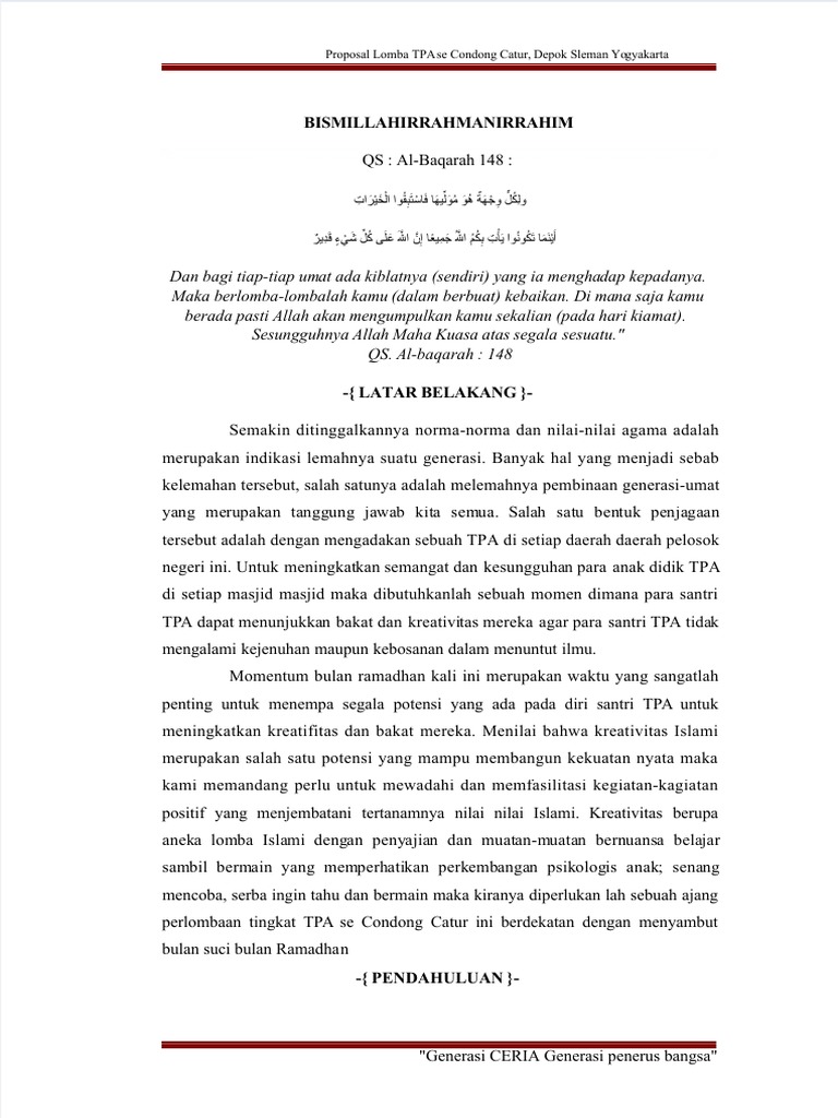 Dokumen - Tips Contoh Proposal Lomba Tpa | PDF