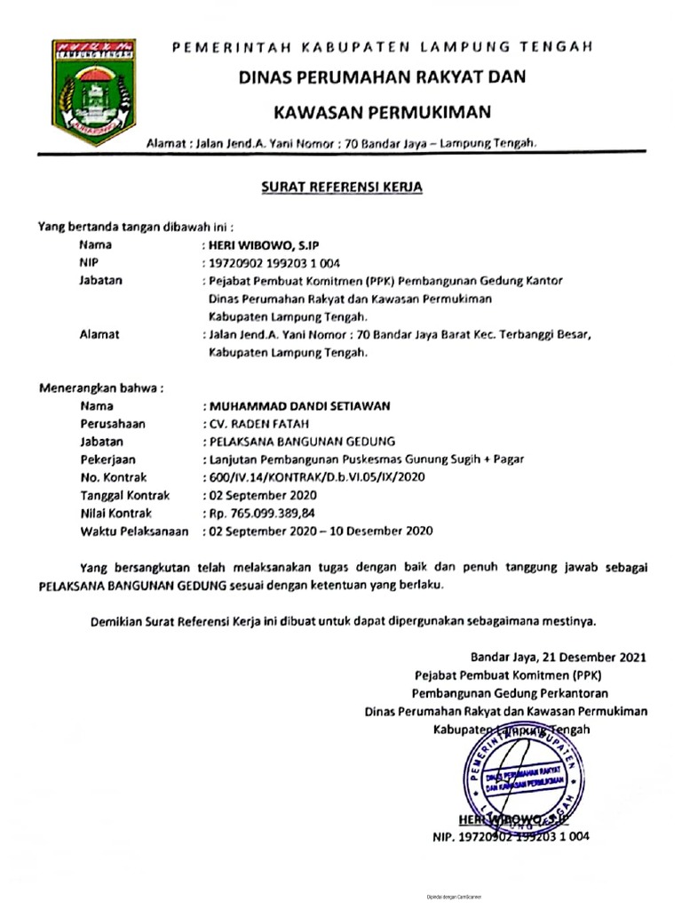 Refrensi Muhammad Dandi Setiawan CV - SD - Tender Perkim | PDF