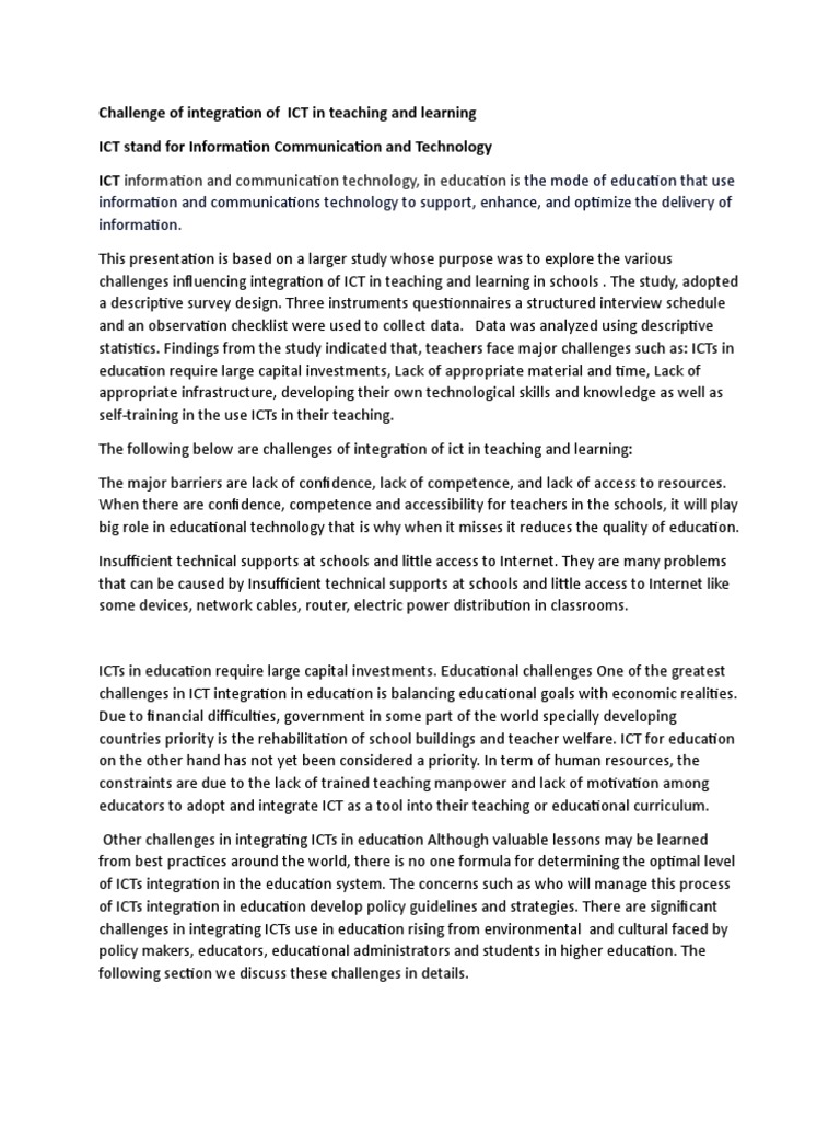 Challenge of Integration of ICT in Teaching and Learning GROUP 9 | PDF