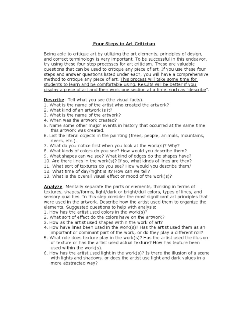 Four Steps in Art Criticism | PDF | Works Of Art | Perception