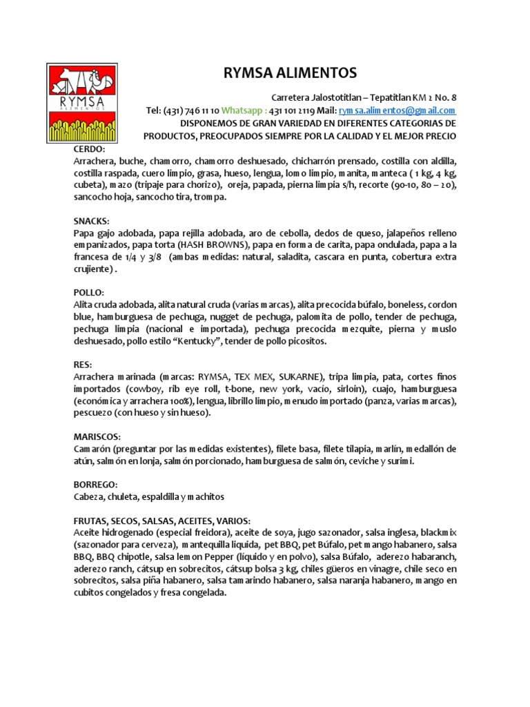 Lista de Productos RYMSA 2020 | PDF