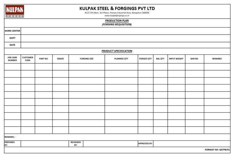 Forging Requisition (Plan) | PDF