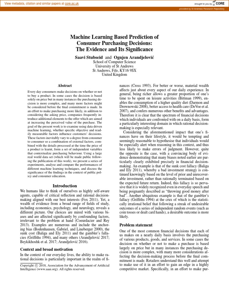 Machine Learning Based Prediction of Consumer Purchasing Decisions: The Evidence and Its ...