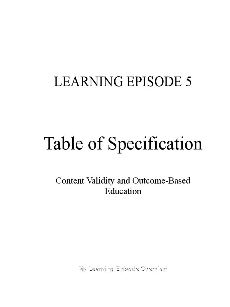 Learning Episode 5: Table of Specification | PDF | Educational ...