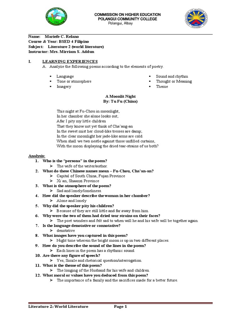 Module5 World Lit | Download Free PDF | Poetry