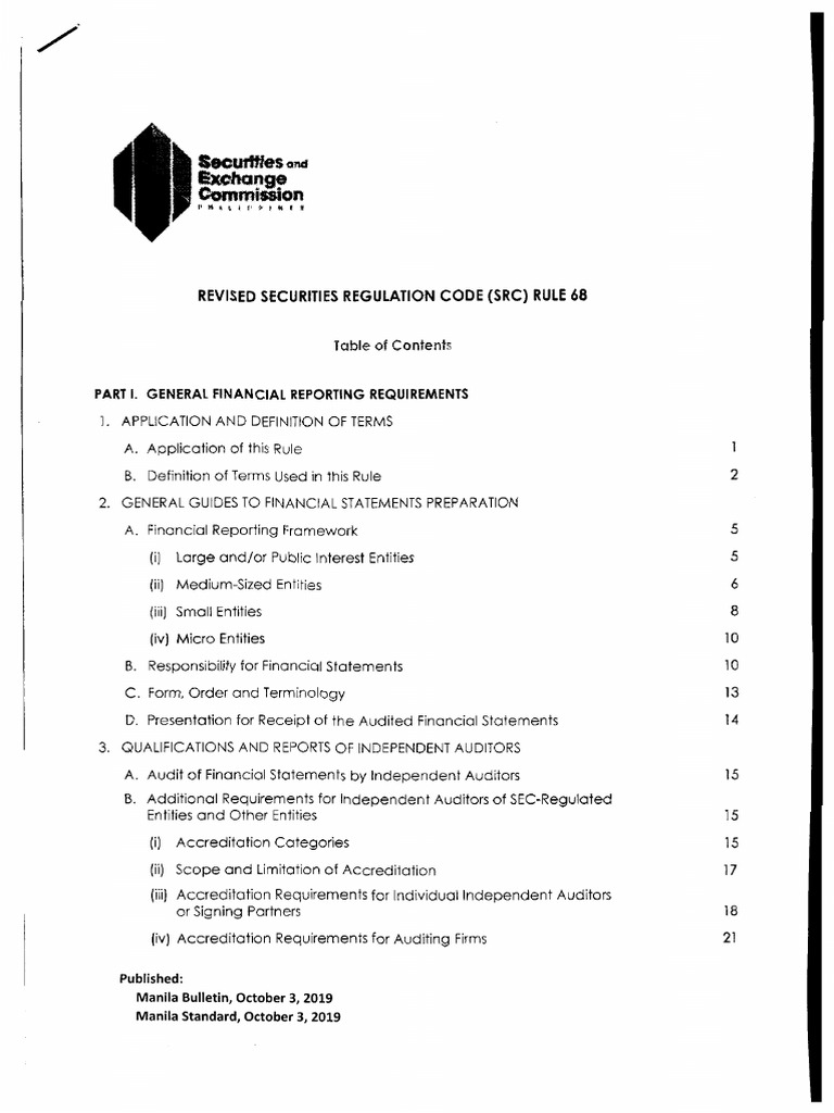 SRC Rule 68 | PDF | Audit | Financial Statement
