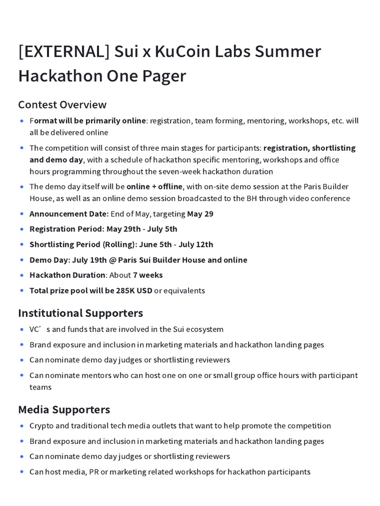 (EXTERNAL) Sui X KuCoin Labs Summer Hackathon One Pager | PDF