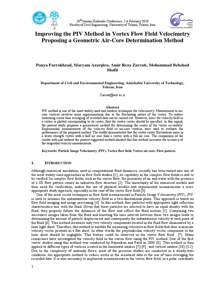 Improving The PIV Method in Vortex Flow Field Velocimetry | PDF