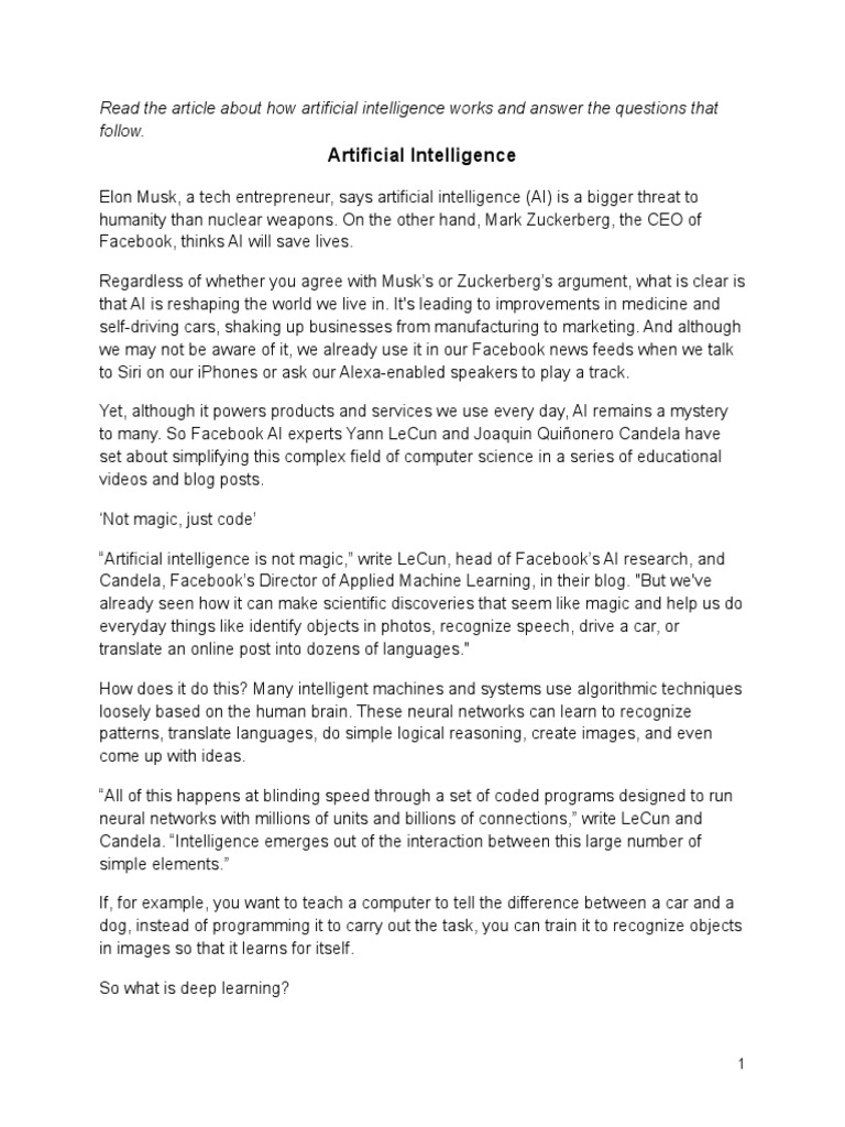 Artificial Intelligence Reading Comprehension | PDF | Intelligence (AI ...