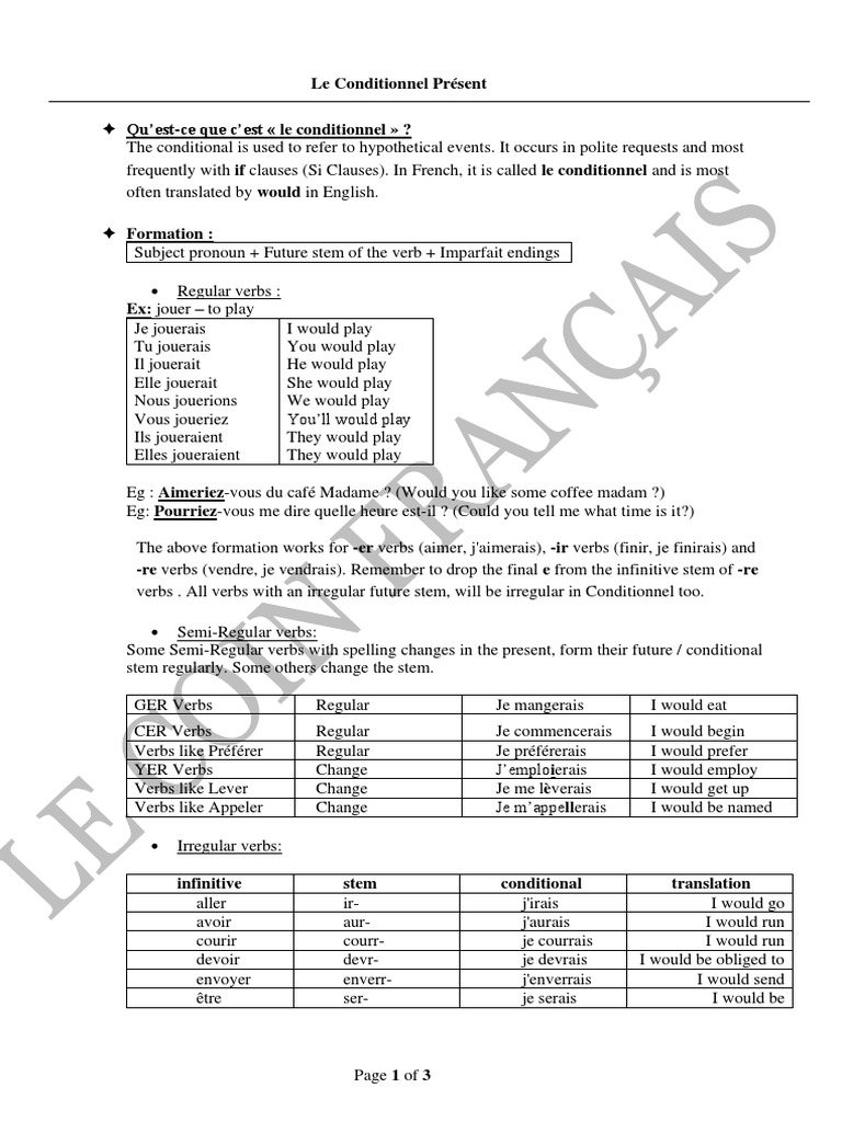 Comprendre le Conditionnel Présent en Français | PDF