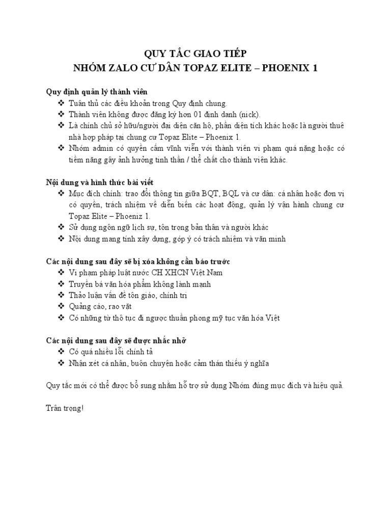 Quy Tắc Giao Tiếp Trong Nhóm Zalo | PDF