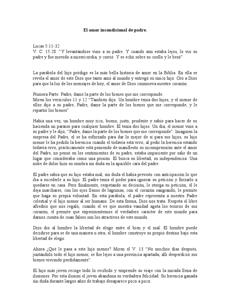 El Amor Incondicional De Padre Pdf Creencia Religiosa Y Doctrina Amor