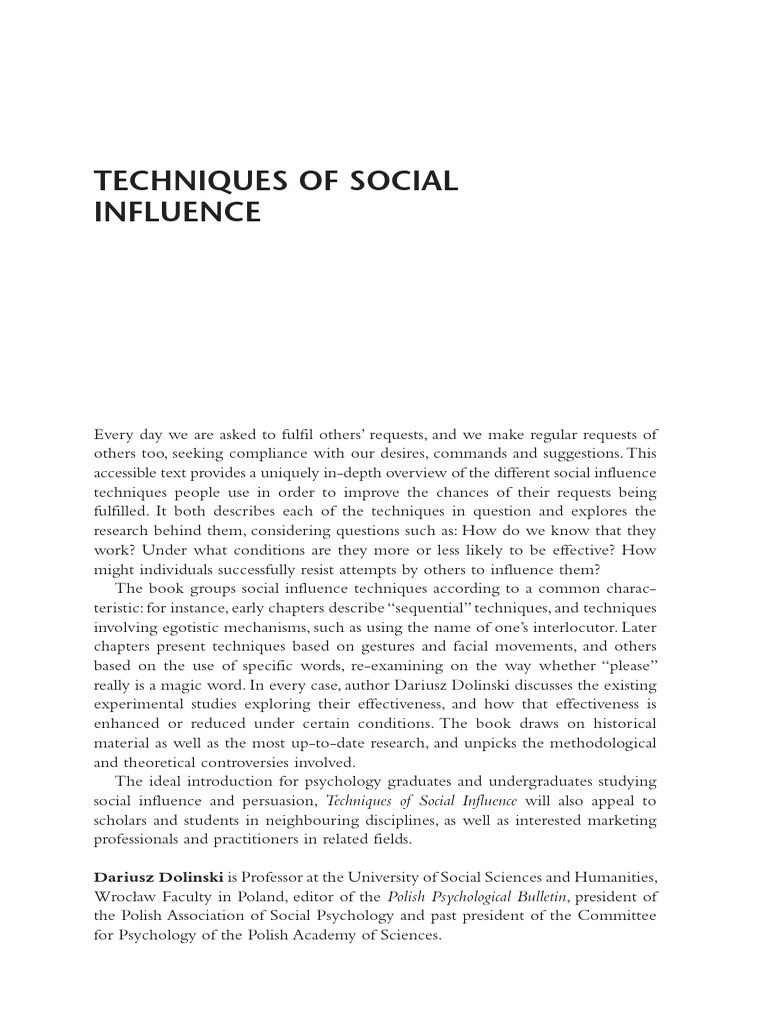 Techniques of Social Influence | PDF | Social Psychology ...
