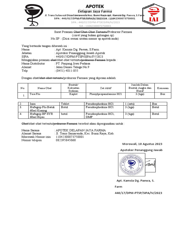 SP Obat PJP (Prekursor) - 2 | PDF