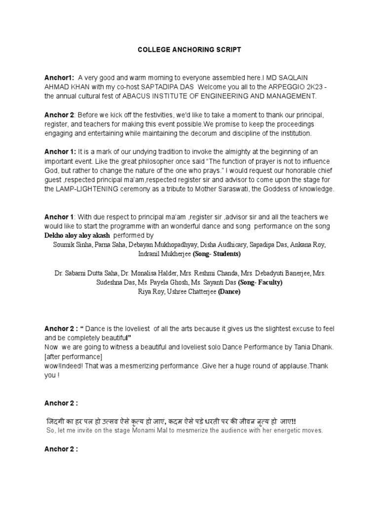 College Anchoring Script | PDF