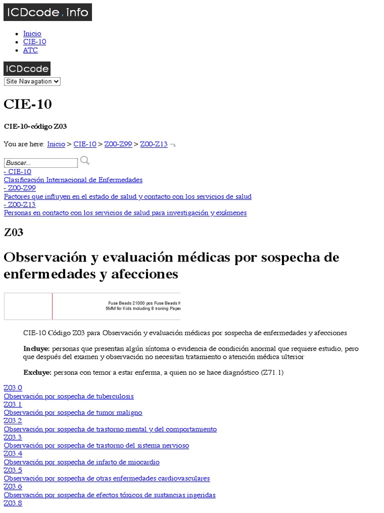 CIE-10 Código Z03 - Observación y Evaluación Médicas Por Sospecha de Enfermedades y Afecciones | PDF