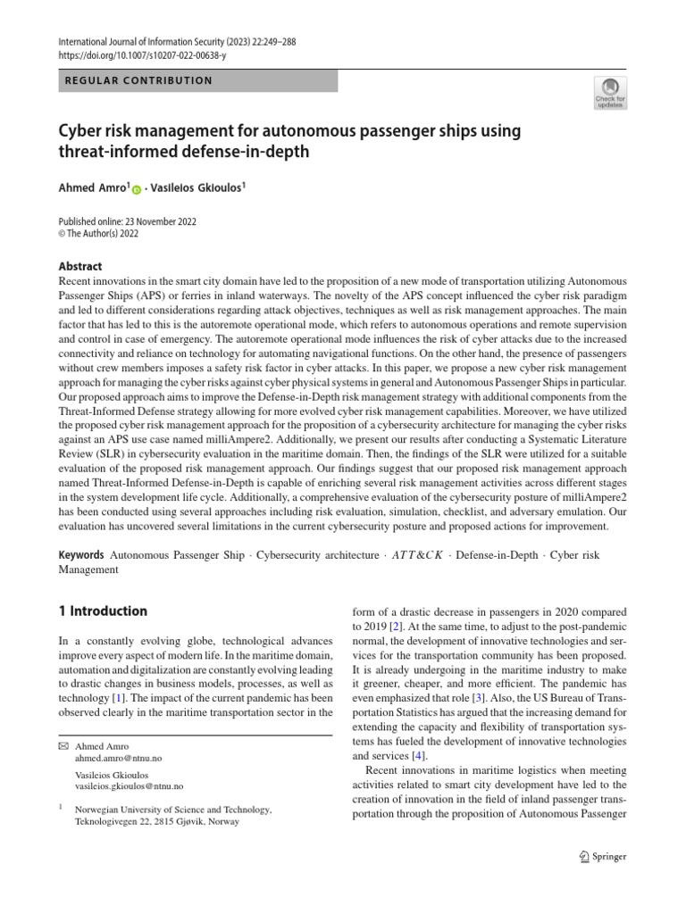 Cyber Risk Management For Autonomous Passenger Ships Using Threatinformed