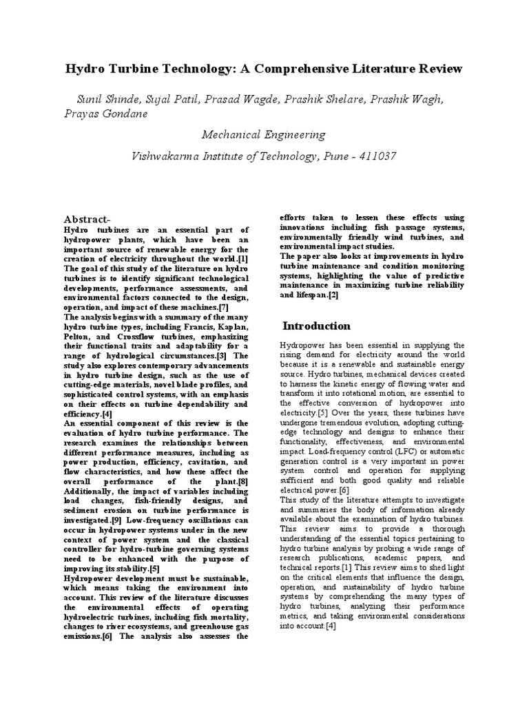 Hydro Turbine Technology a Comprehensive Literature Review[1] | PDF