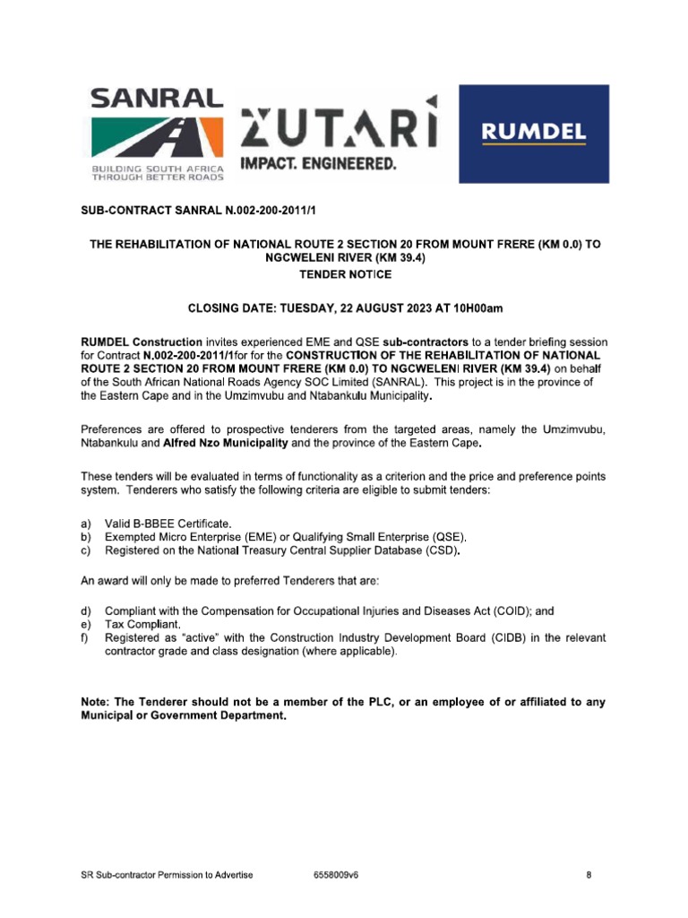 Mount Frere N2 - Tender Notice Town No. 2-1 | PDF