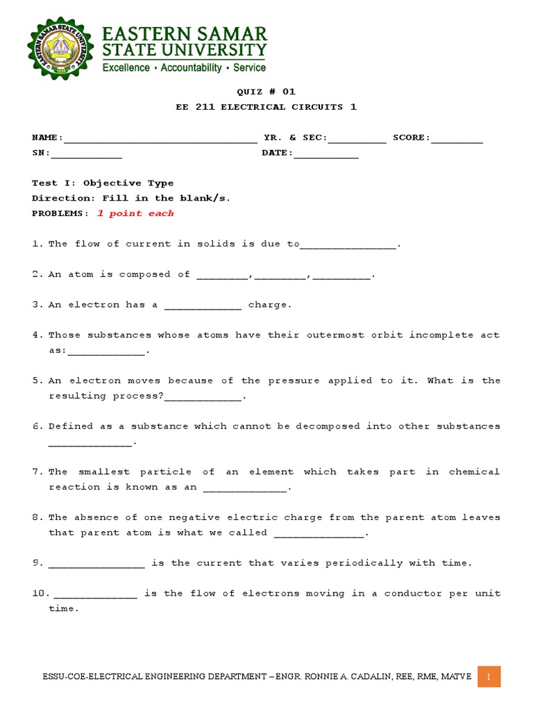 Quiz 01 Bsee 2B | PDF