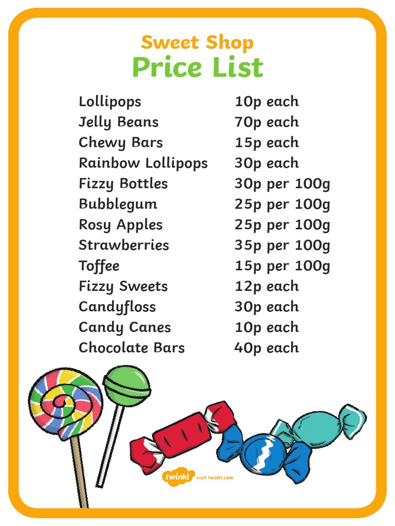 T T 289705 Sweet Shop Role Play Price List Poster Ver 1 | PDF