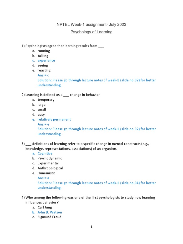 Assignment 1 Solution | PDF | Learning | Behavior Modification