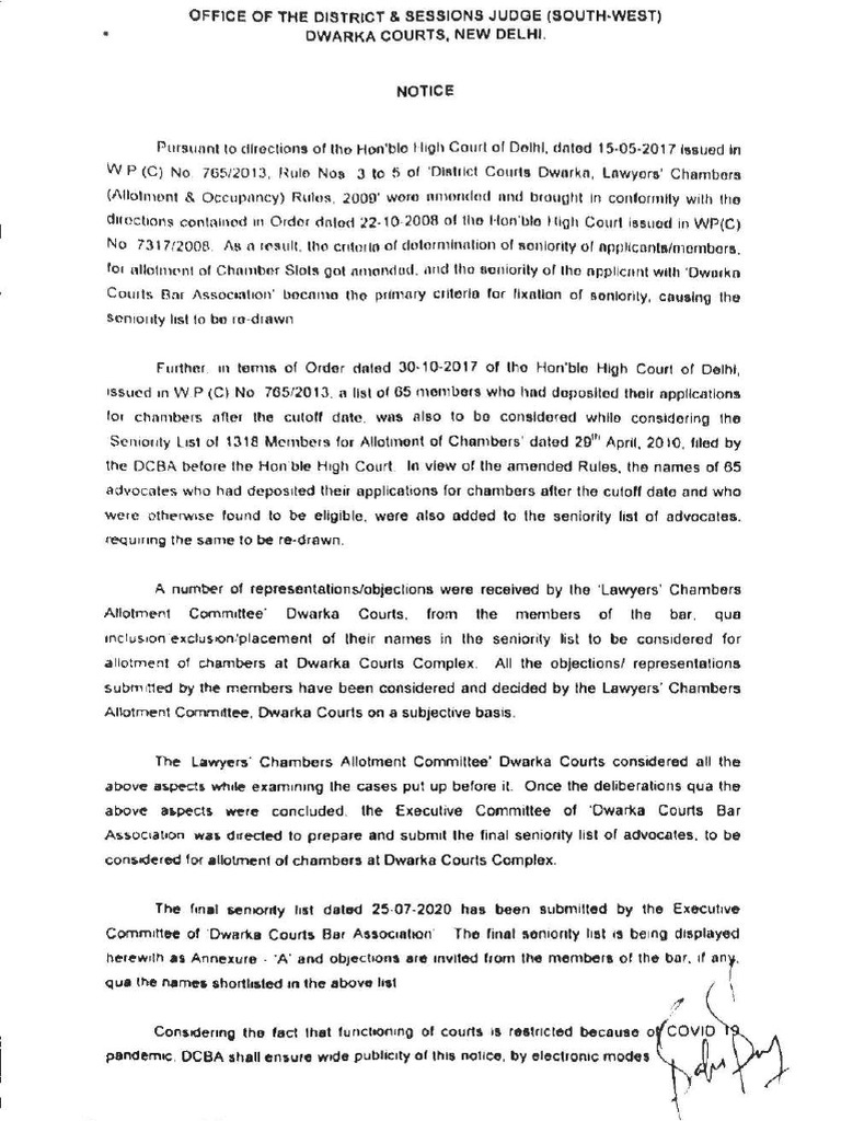 Notice Dated 29-07-2020 and Annexure-'A' For Allotment of Chambers To ...