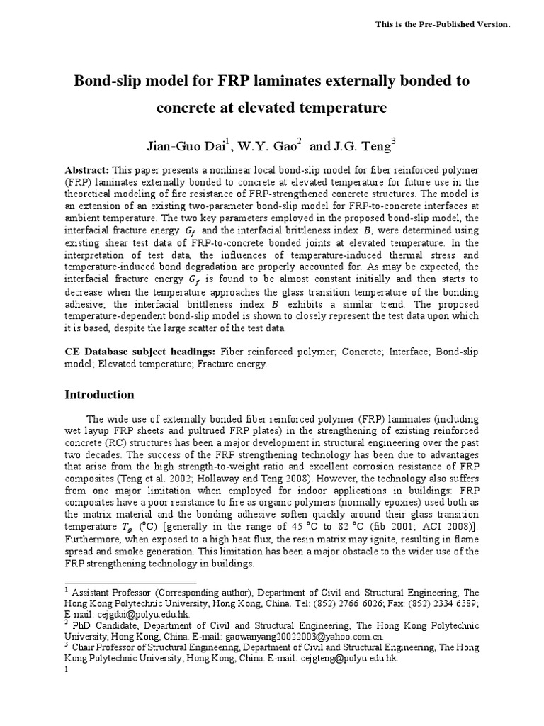 Dai Et Al. - Bond-Slip Model at Elevated Temperatures | PDF