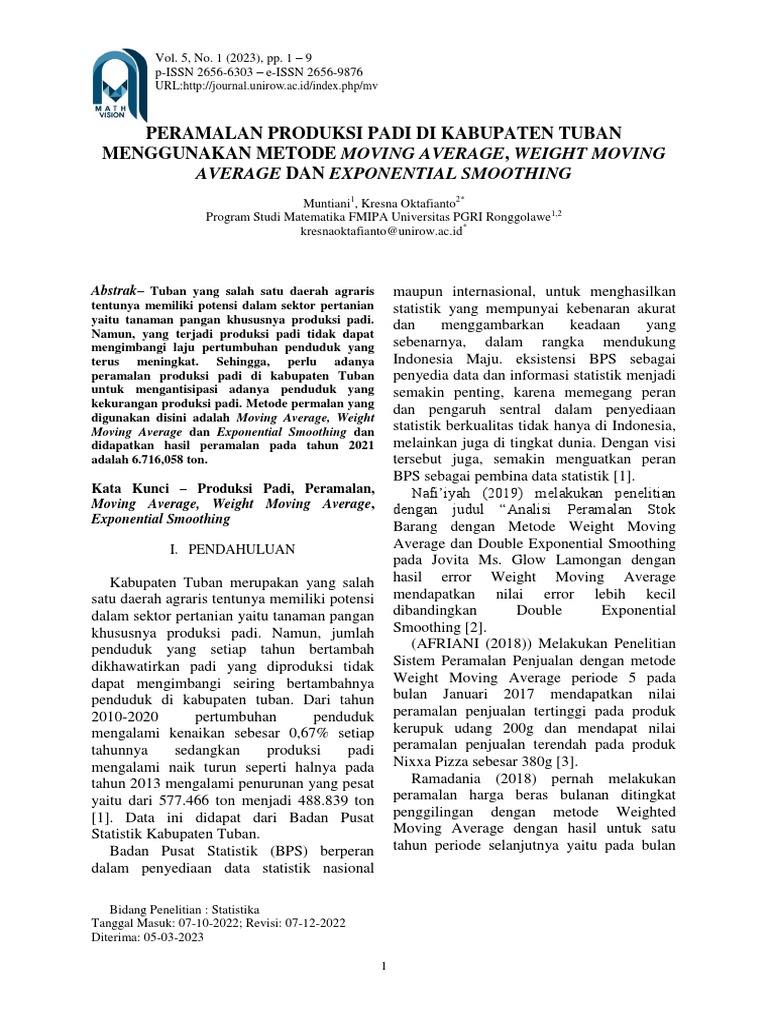 Peramalan Produksi Padi Kabupaten Tuban | PDF | Ilmu Sosial | Teknologi & Rekayasa