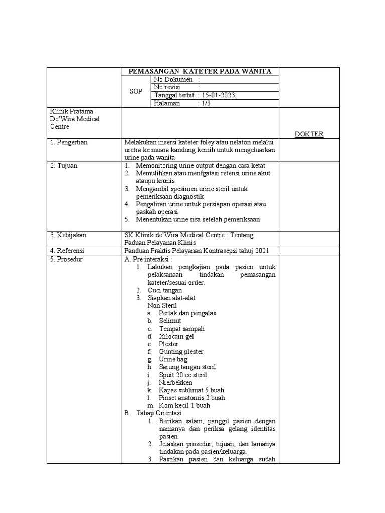 Pemasangan Kateter Pada Wanita | PDF