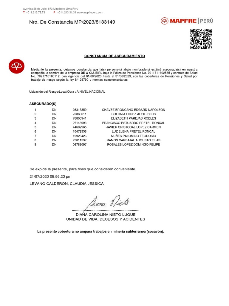 SCTR AGOSTO DR&CIA Y CENTAURO 2023 | PDF