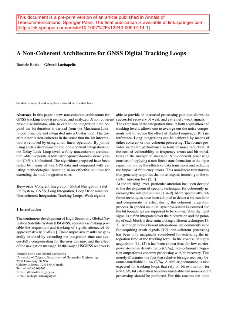 Non-Coherent GNSS Tracking Loops | PDF